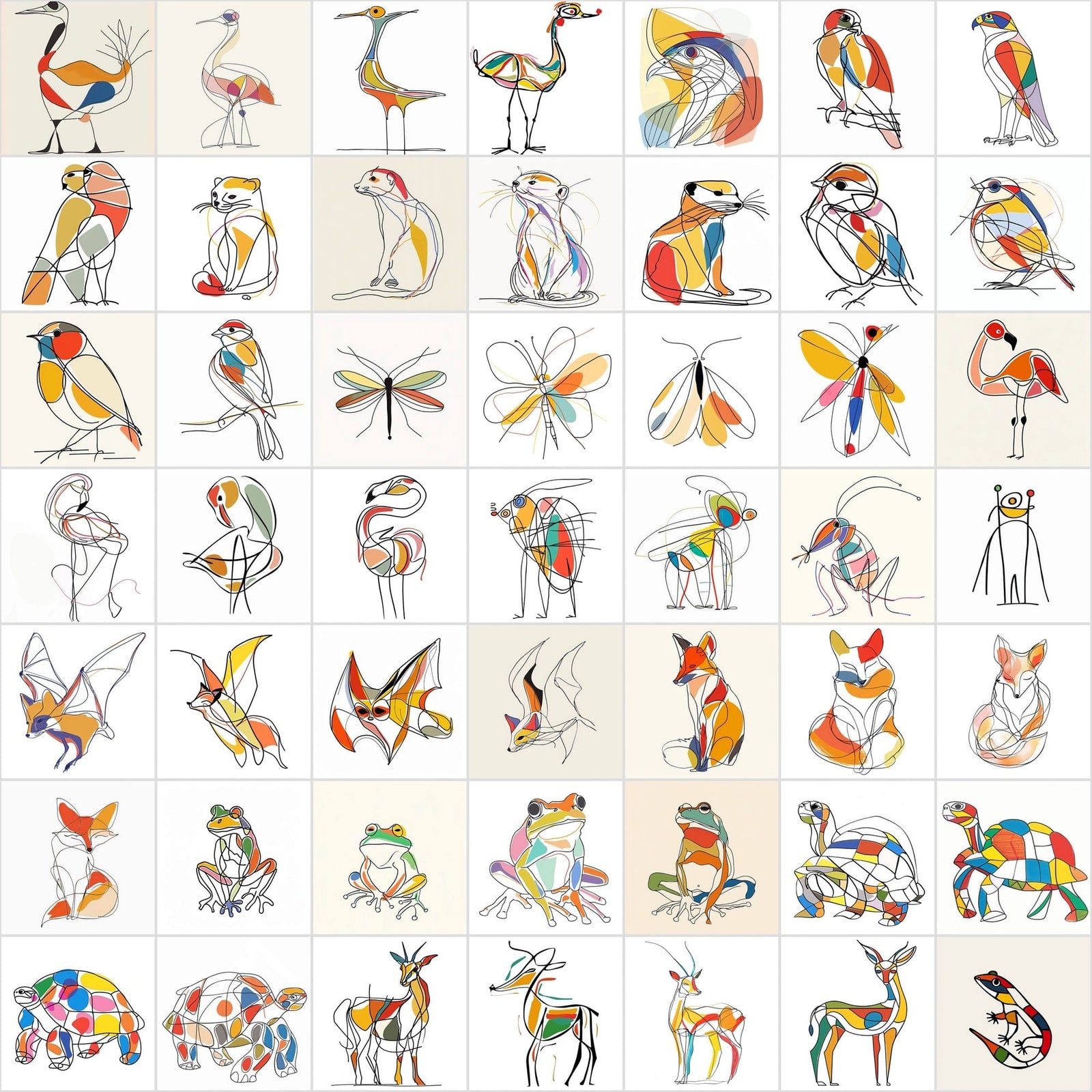 Majestic Animals Reimagined: 570 Line Art Designs with a Splash of Col