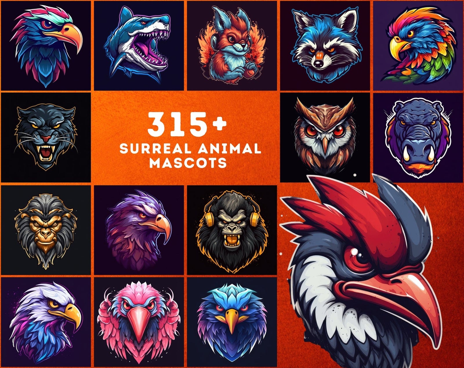 Mascot Animal PNG Bundle - 315 Colorful & Surreal Animal Images, Comme