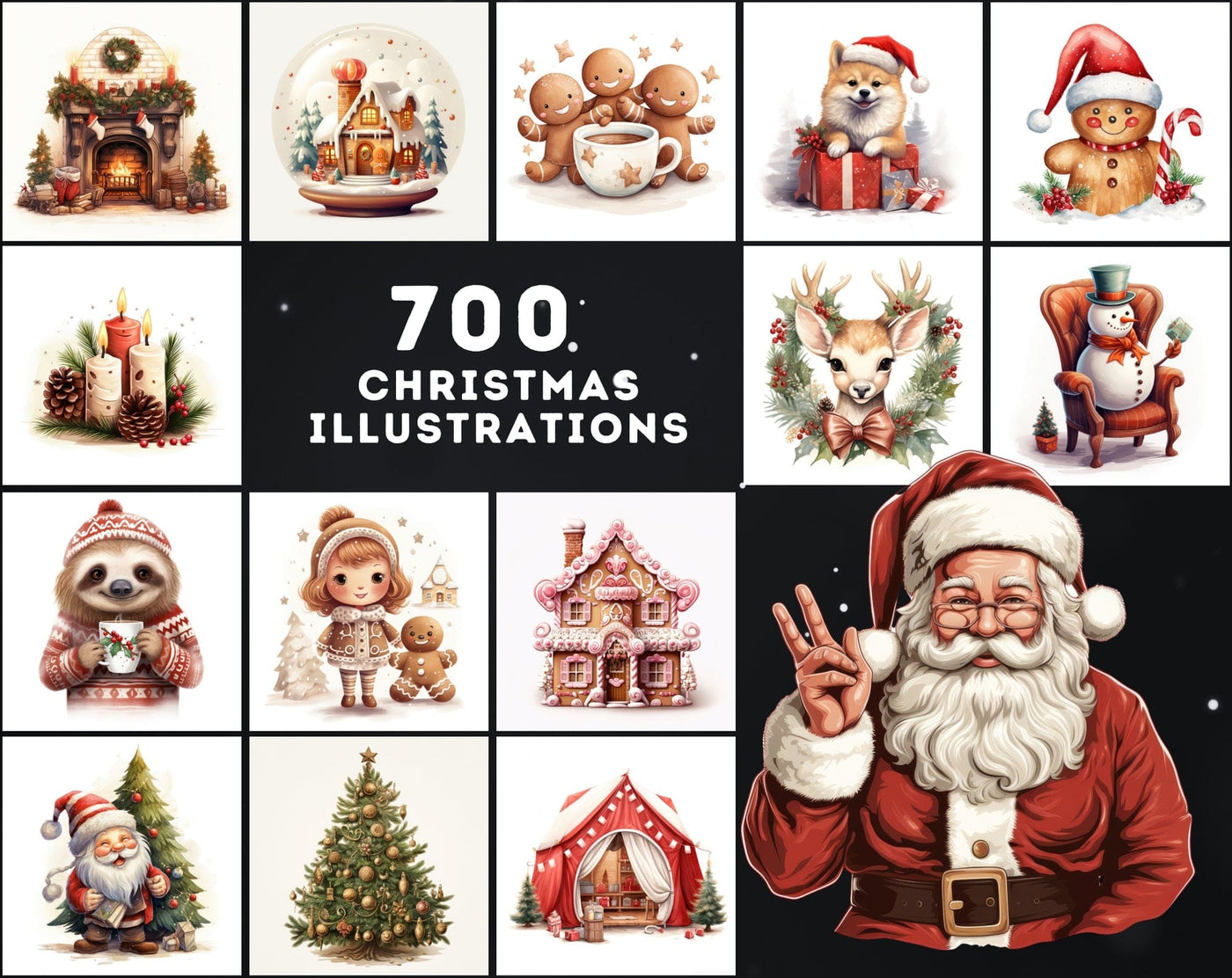 Mega Bundle: 700 High-Quality Christmas Illustrations, Commercial Use,