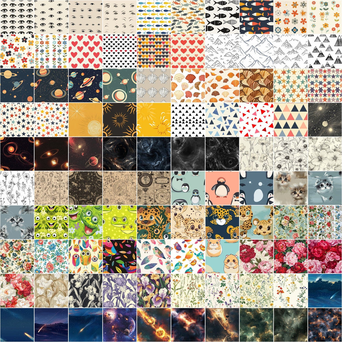 Mega Pattern Collection: 1080 Unique Designs Across Tech, Animals, Geo
