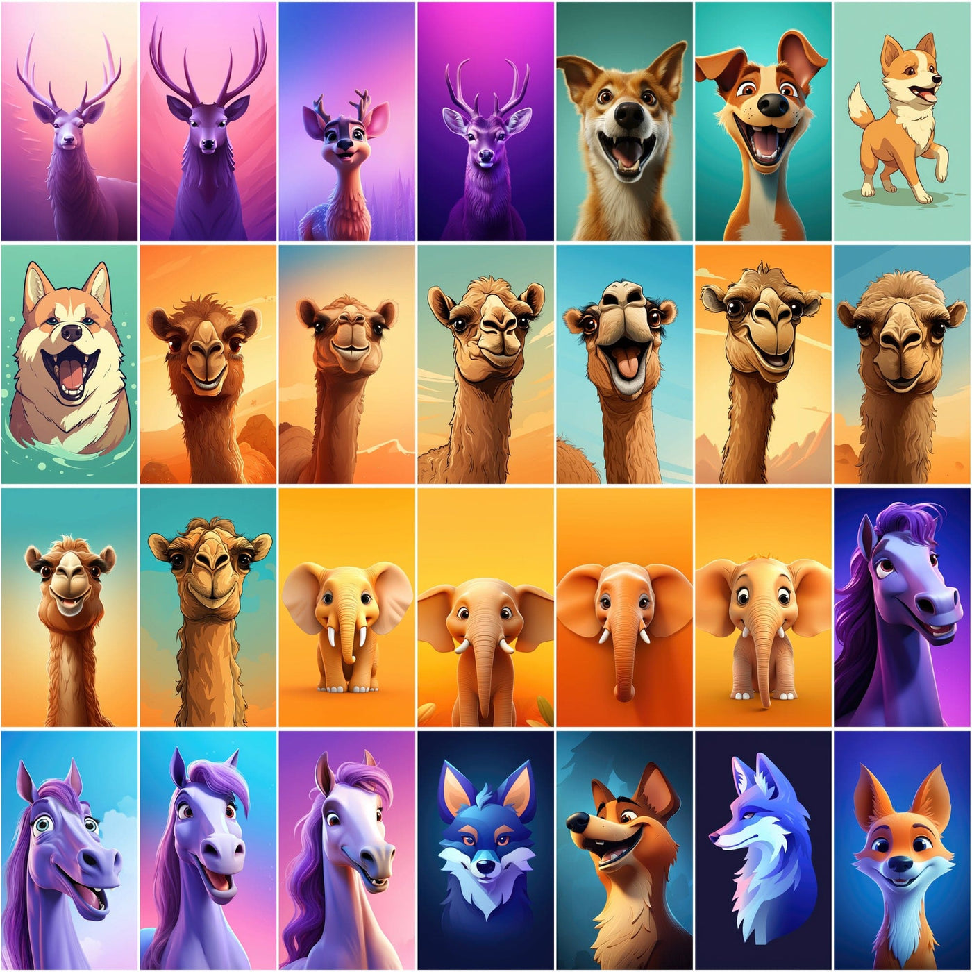 Minimalist Animal Art PNGs, 2D & 3D Cartoonish Designs, High-Resolutio