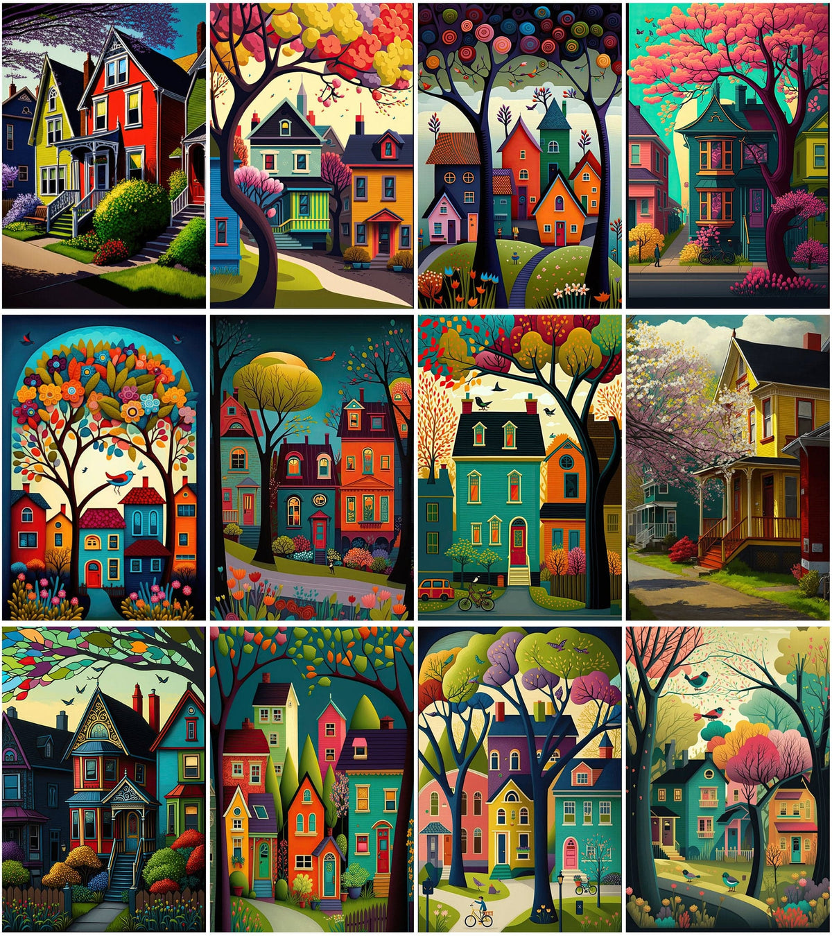 Neighbourhood Houses Backgrounds - Set of 100 Images for Canvas or Pri
