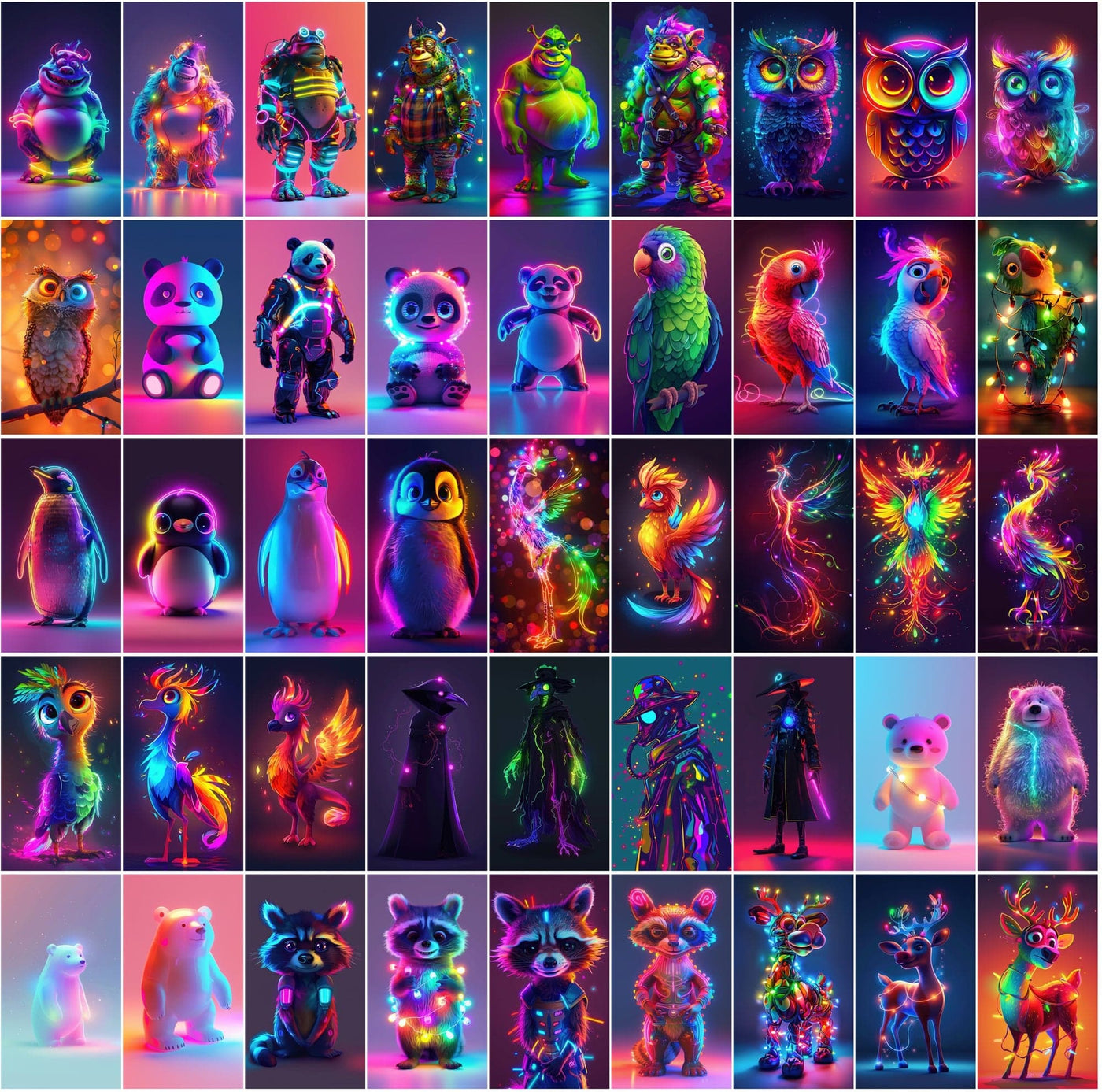Neon Characters and Animals Collection - 400 Colorful JPG Images with
