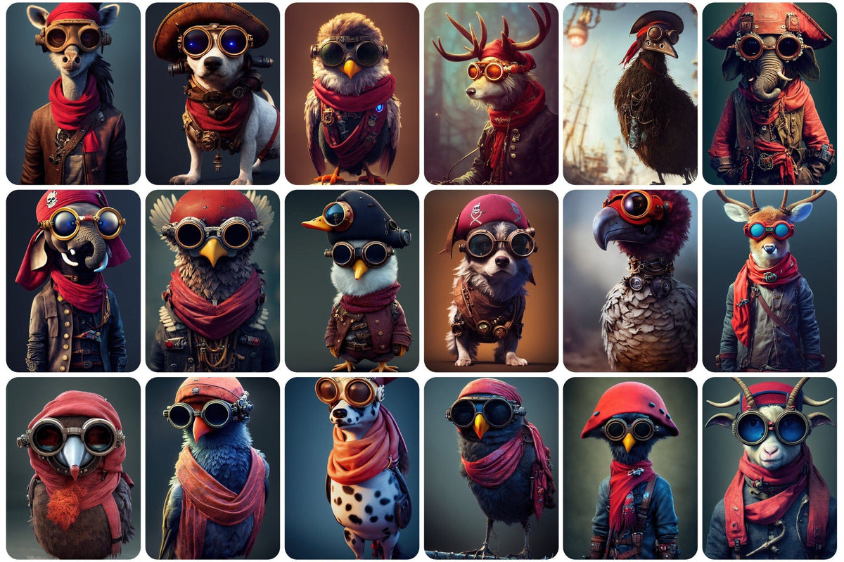 Printable wall art: 270+ Rare Pirate Characters with Animals and Skull