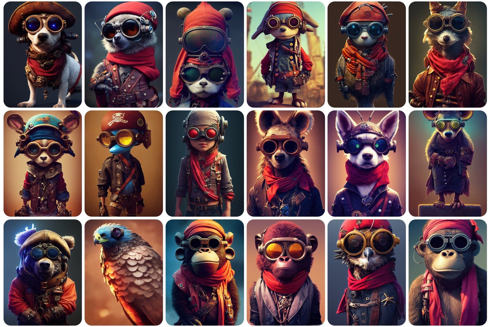 Printable wall art: 270+ Rare Pirate Characters with Animals and Skull