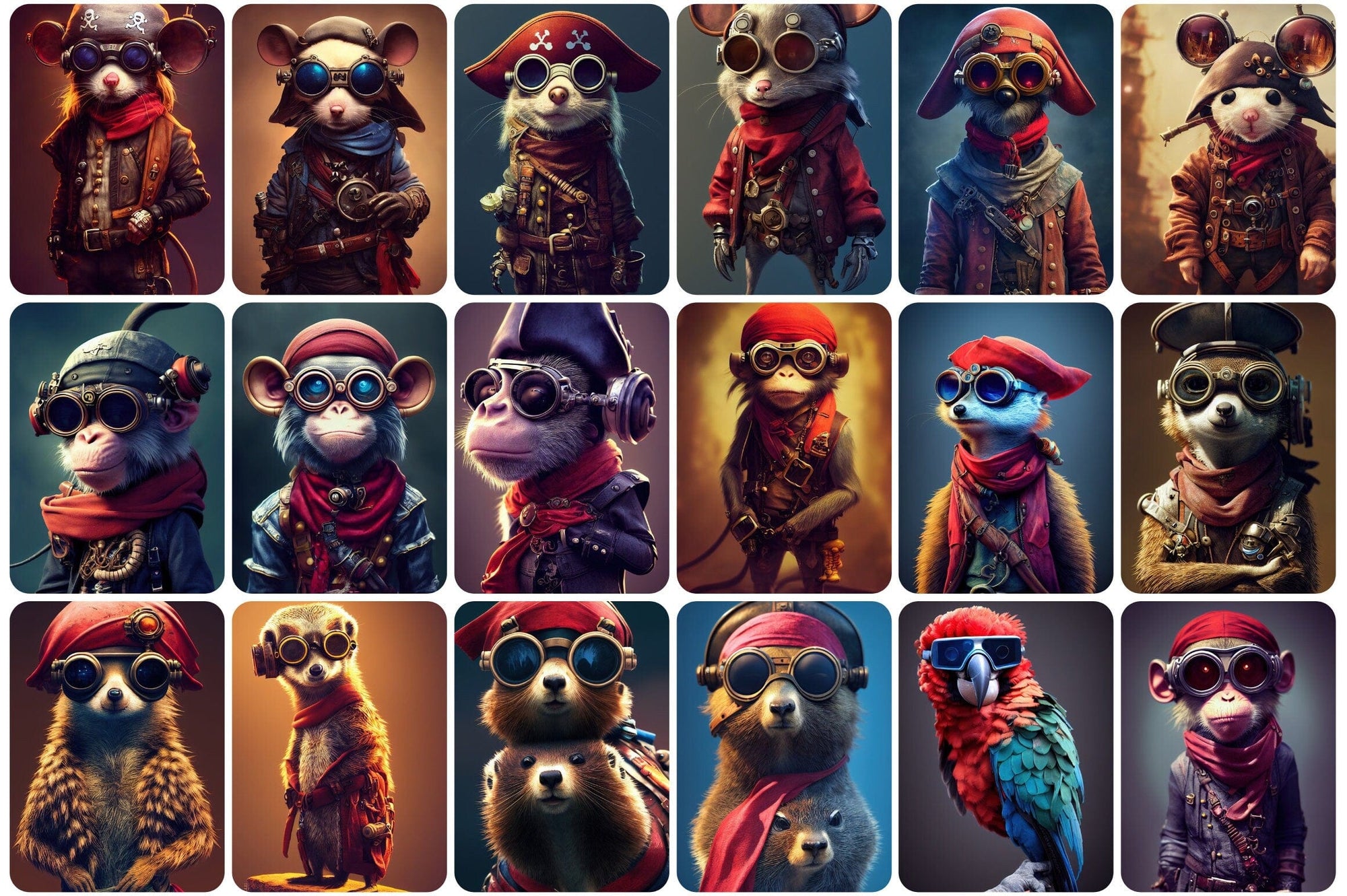 Printable wall art: 270+ Rare Pirate Characters with Animals and Skull