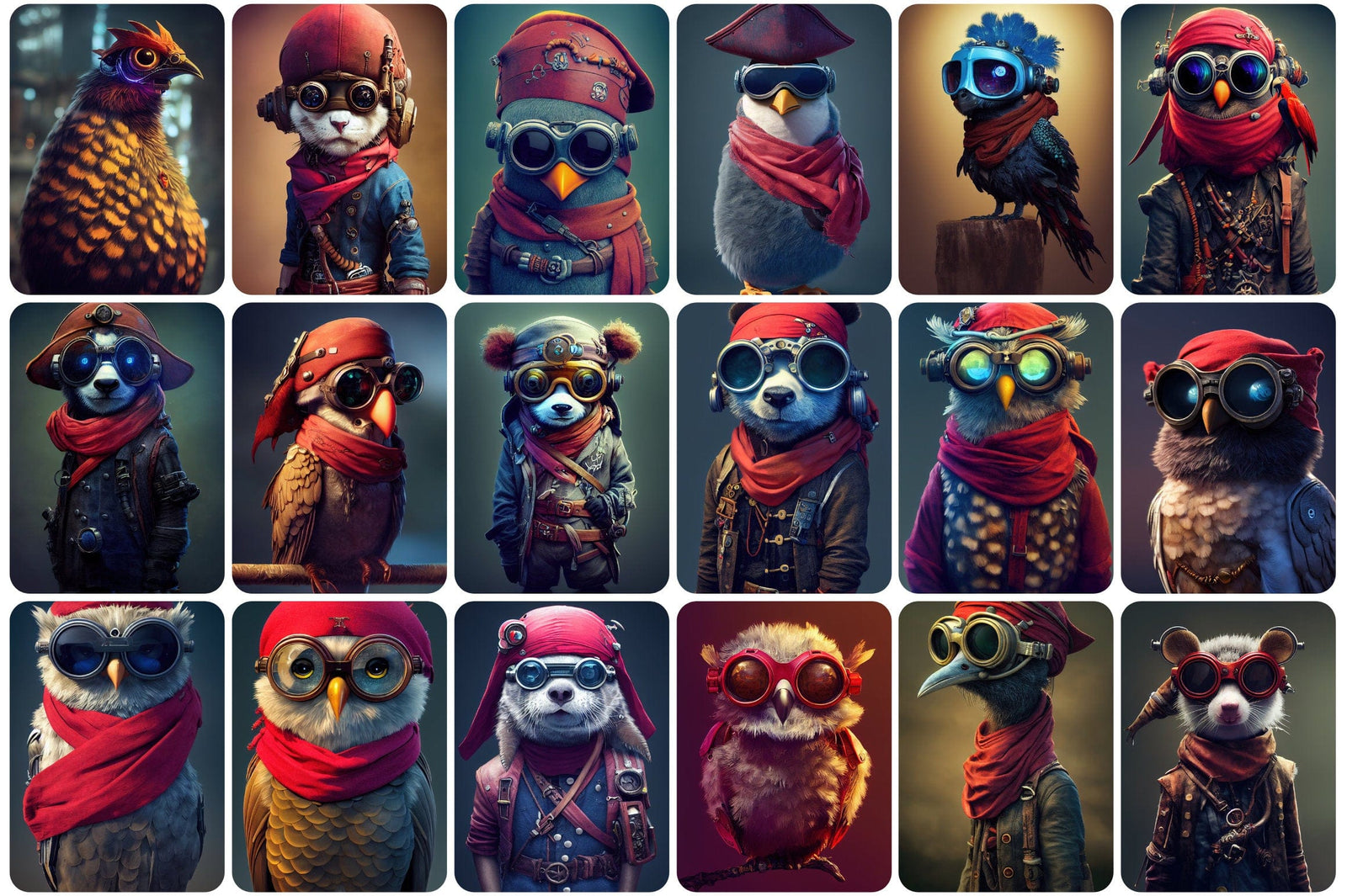 Printable wall art: 270+ Rare Pirate Characters with Animals and Skull