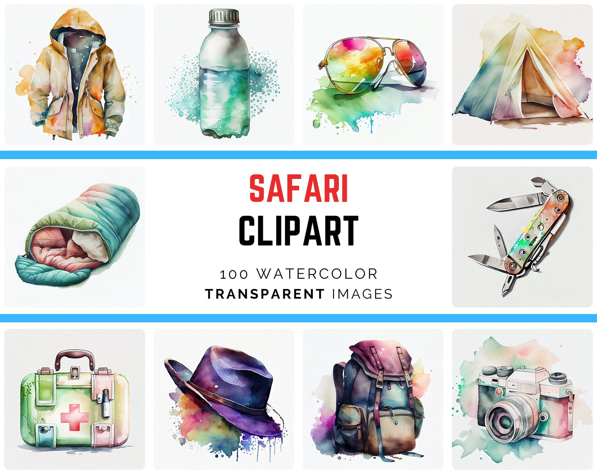 Safari Watercolor PNG Bundle - 100 Stunning Images of Jungle Graphics,