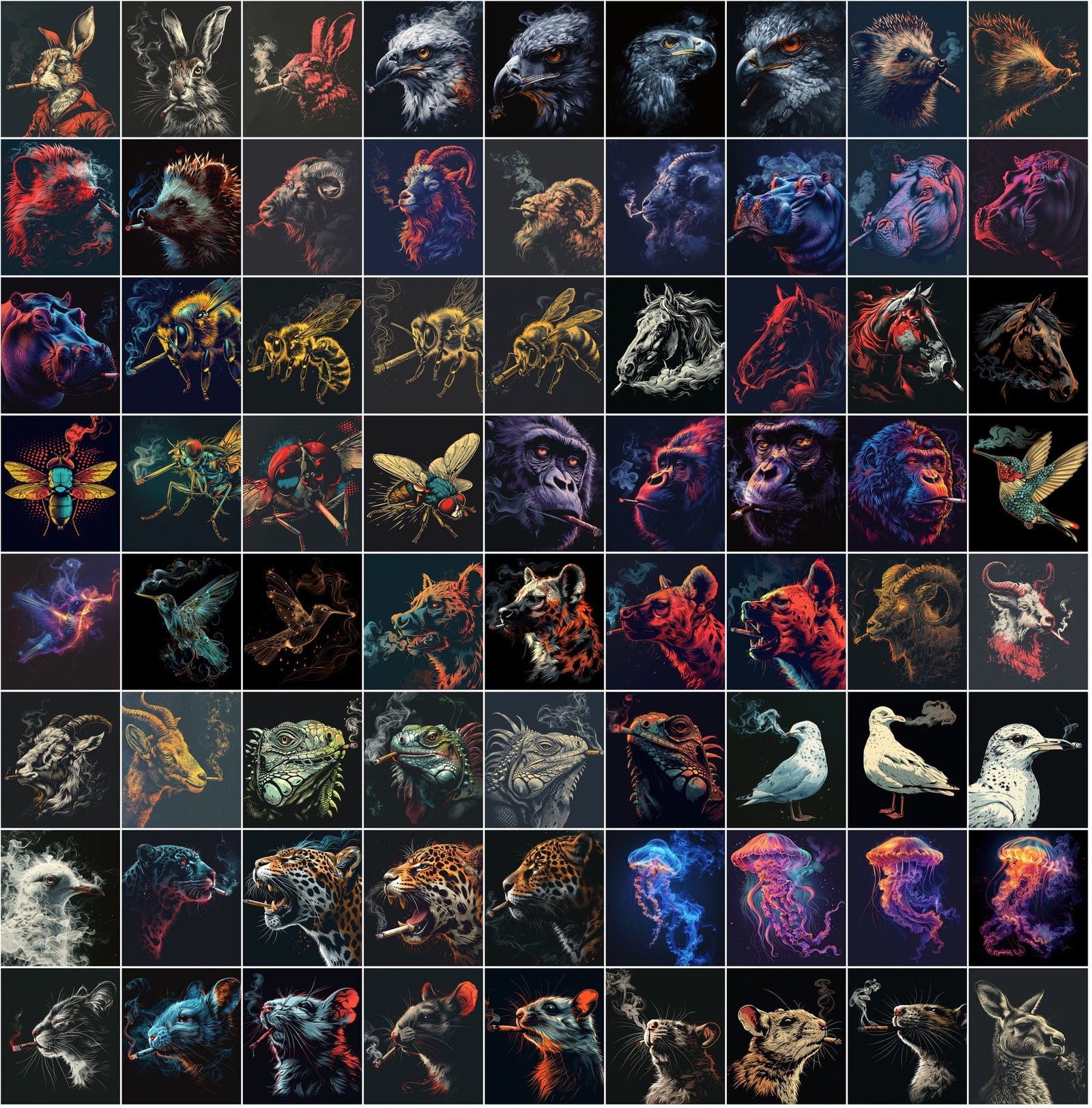 Smoking Animals Art Collection - 990 High-Resolution JPG Images with C