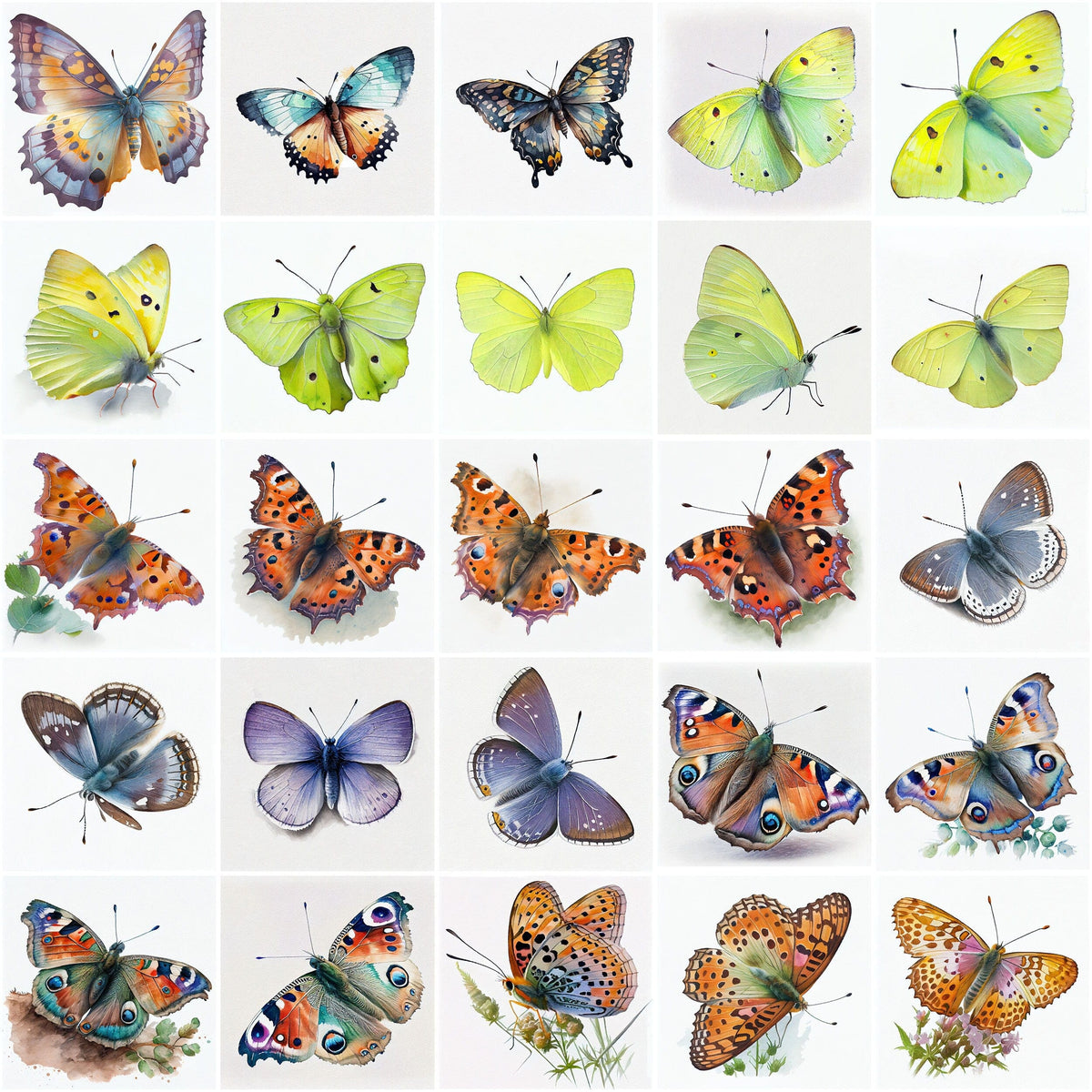 Stunning Watercolor Butterflies Clipart Bundle - 170 High-Res PNG Imag