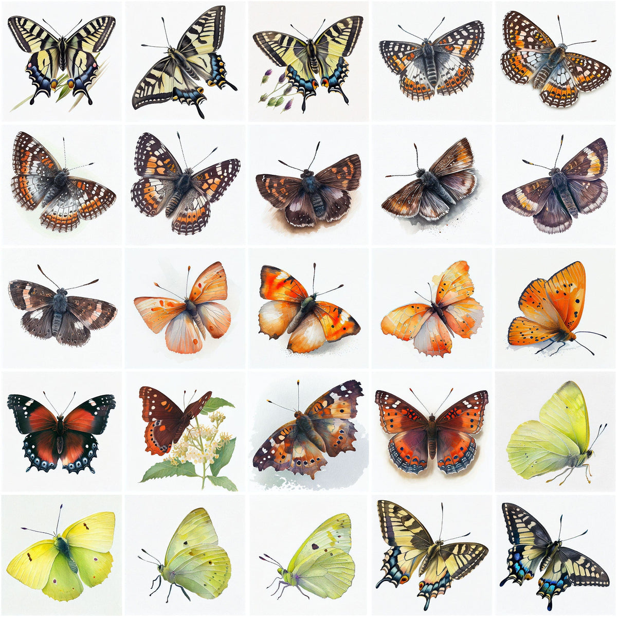 Stunning Watercolor Butterflies Clipart Bundle - 170 High-Res PNG Imag