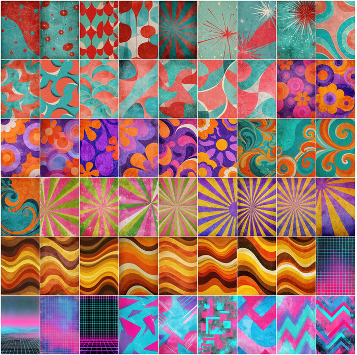 630 Retro Pop Art Backgrounds Bundle, Vintage Psychedelic & Comic Text