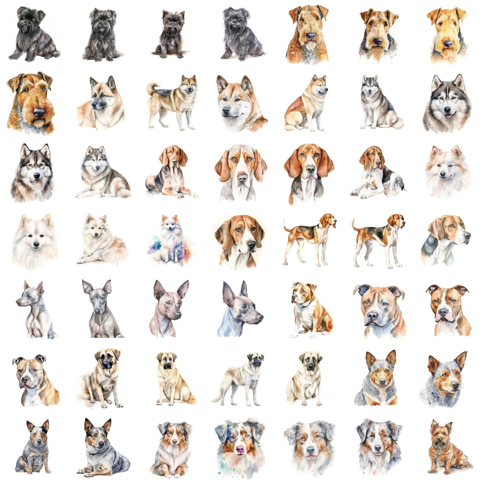 Ultimate Dog Breed Bundle: 750 High-Quality Transparent PNG Watercolor