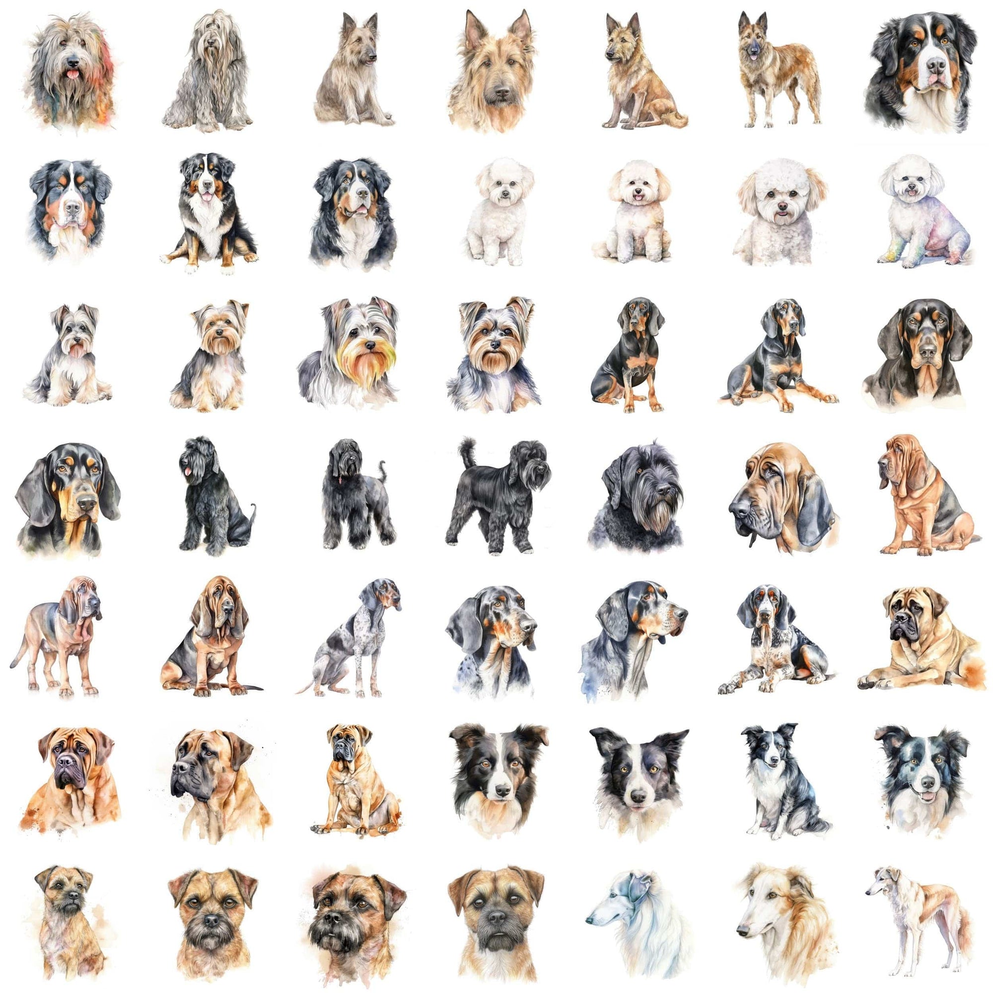 Ultimate Dog Breed Bundle: 750 High-Quality Transparent PNG Watercolor
