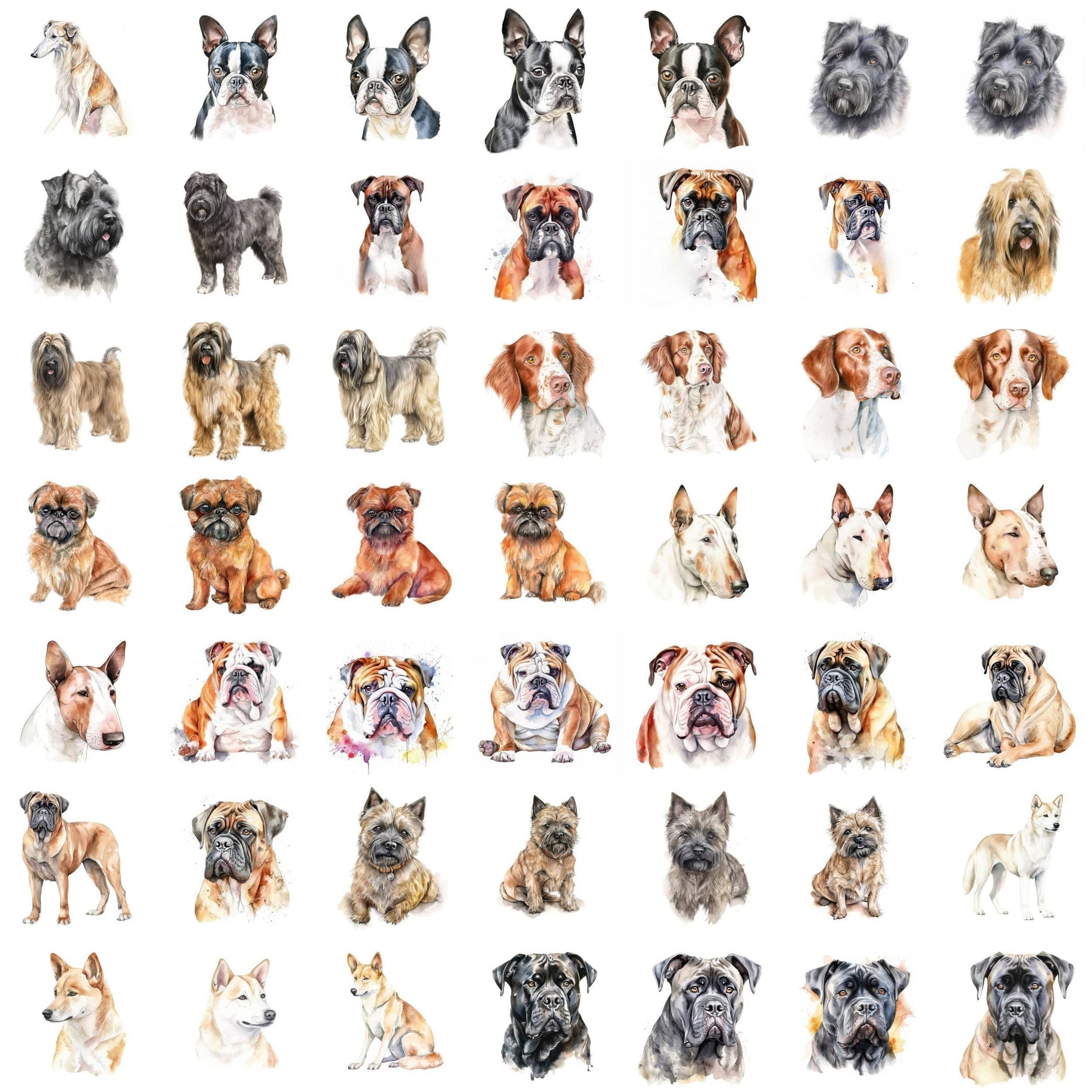 Ultimate Dog Breed Bundle: 750 High-Quality Transparent PNG Watercolor