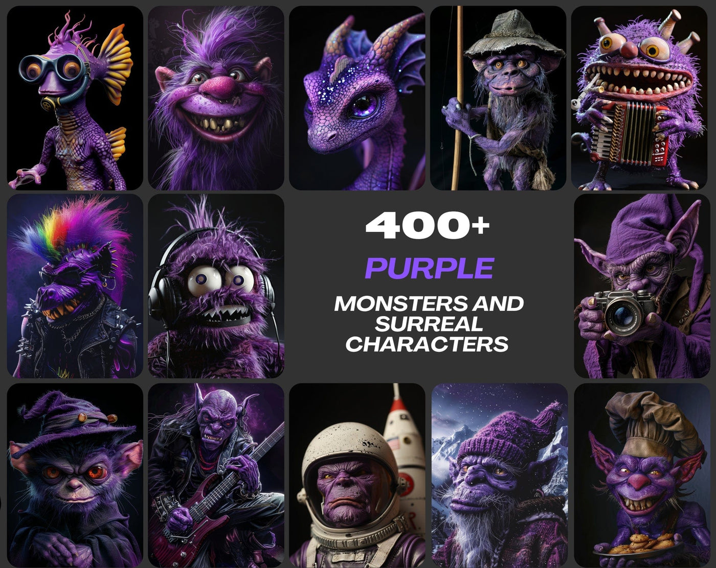 Ultimate Fantasy Art Bundle: 400+ Purple Monsters & Surreal Images, Co