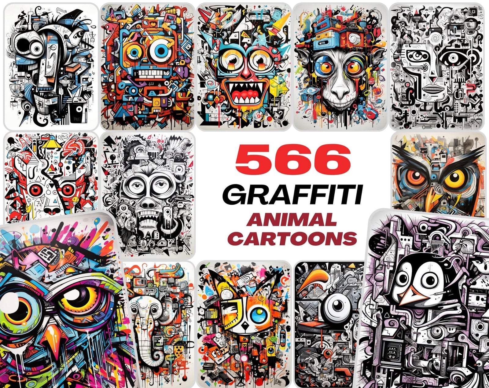 Unique Graffiti Doodle Animal Prints: High-Resolution Images for Comme