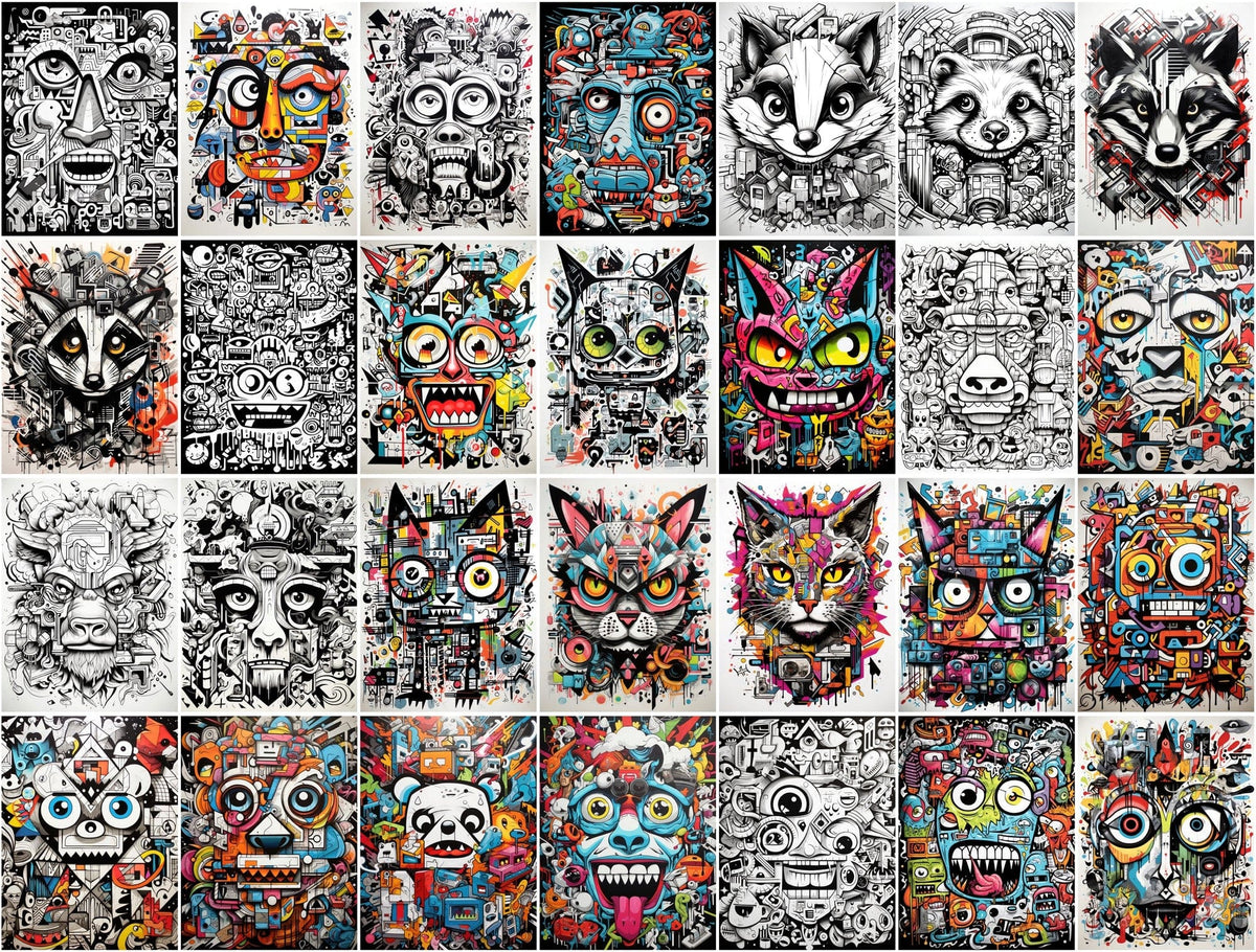 Unique Graffiti Doodle Animal Prints: High-Resolution Images for Comme