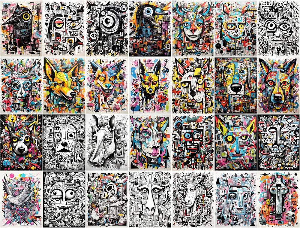Unique Graffiti Doodle Animal Prints: High-Resolution Images for Comme