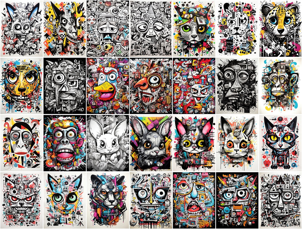 Unique Graffiti Doodle Animal Prints: High-Resolution Images for Comme