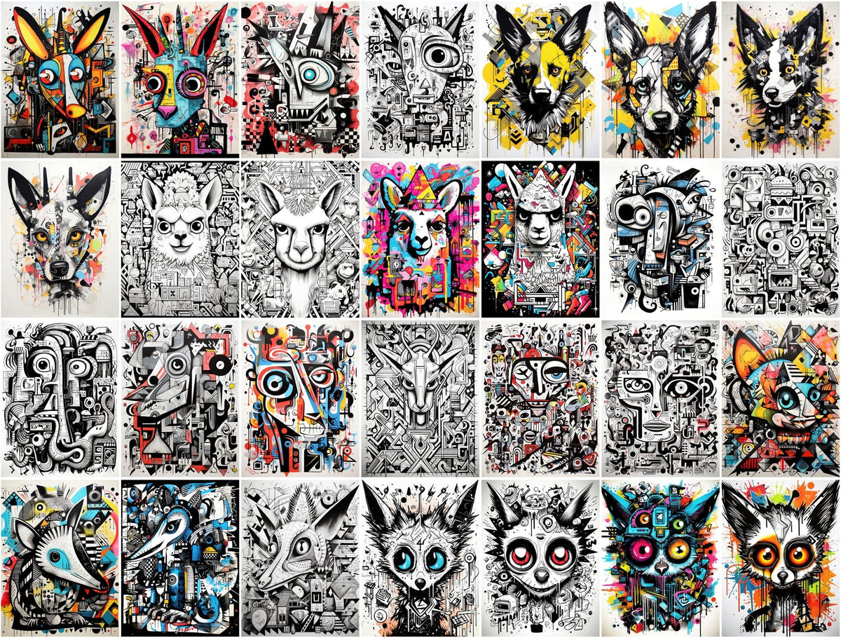Unique Graffiti Doodle Animal Prints: High-Resolution Images for Comme