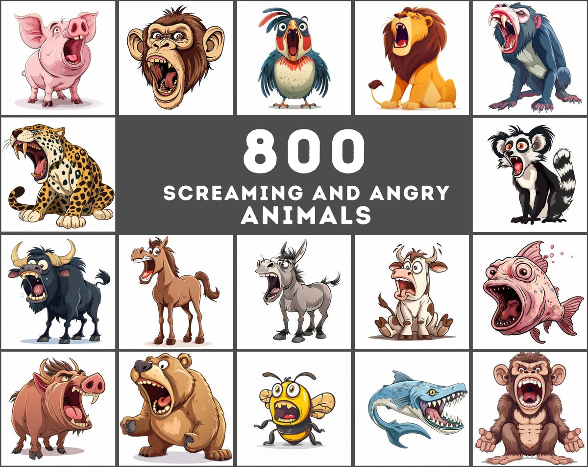 Unleash the Fury: 800 Angry Animals Screaming in High-Res JPG