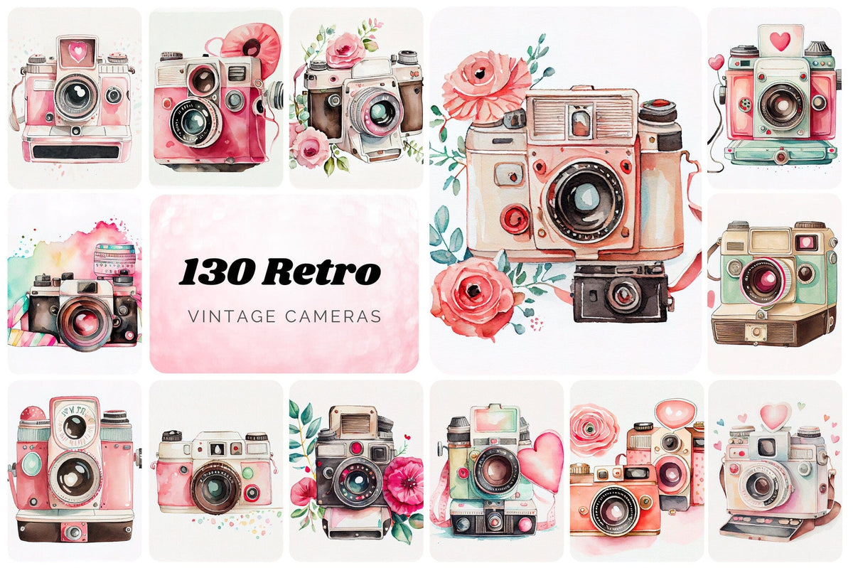 Vintage Camera Love: A Valentine's Day Clipart Collection with Retro C