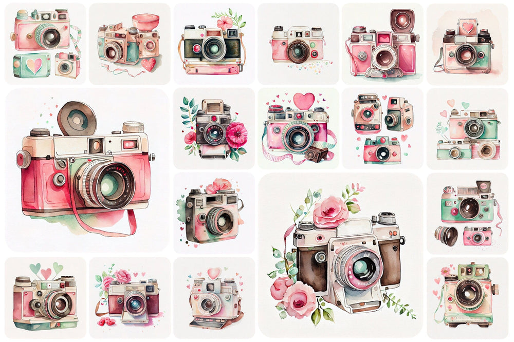 Vintage Camera Love: A Valentine's Day Clipart Collection with Retro C