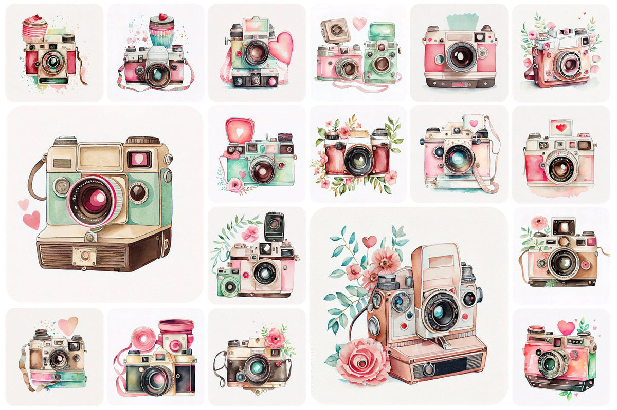 Vintage Camera Love: A Valentine's Day Clipart Collection with Retro C