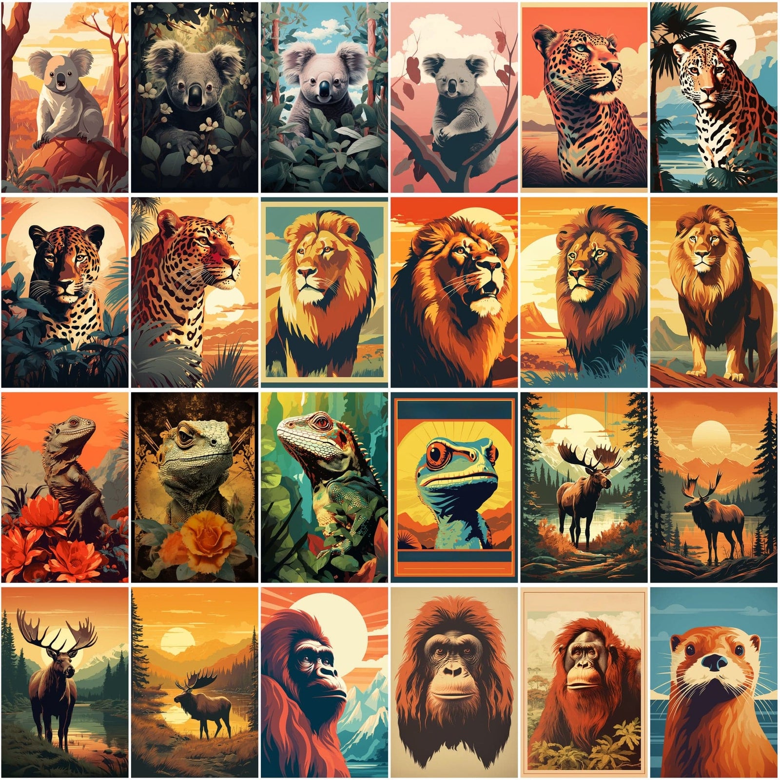 Vintage Wildlife Wonders: 199 Retro Animal Posters with Commercial Lic