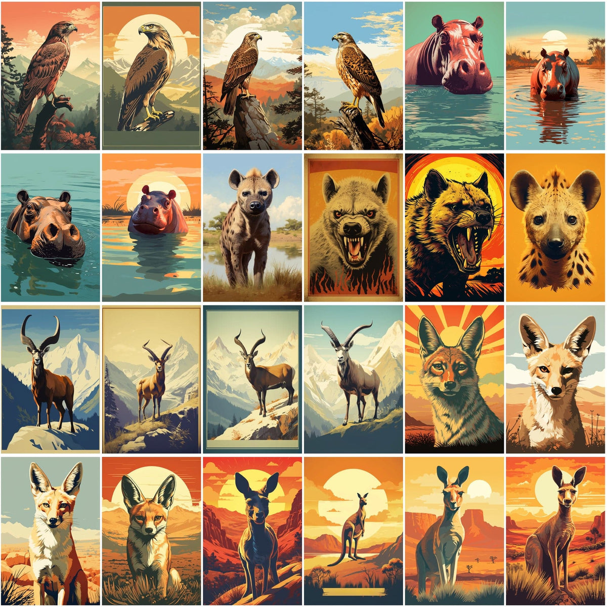 Vintage Wildlife Wonders: 199 Retro Animal Posters with Commercial Lic