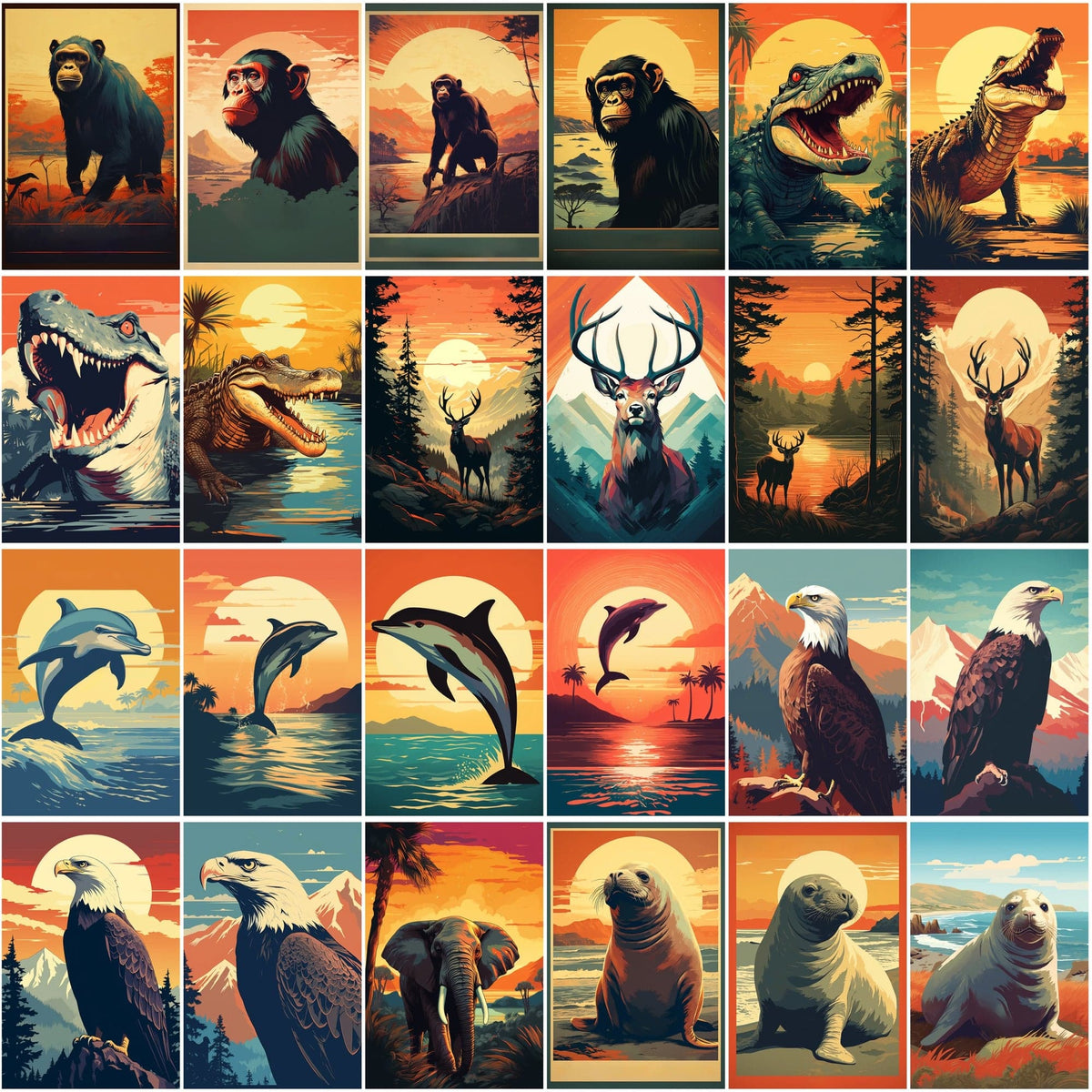 Vintage Wildlife Wonders: 199 Retro Animal Posters with Commercial Lic