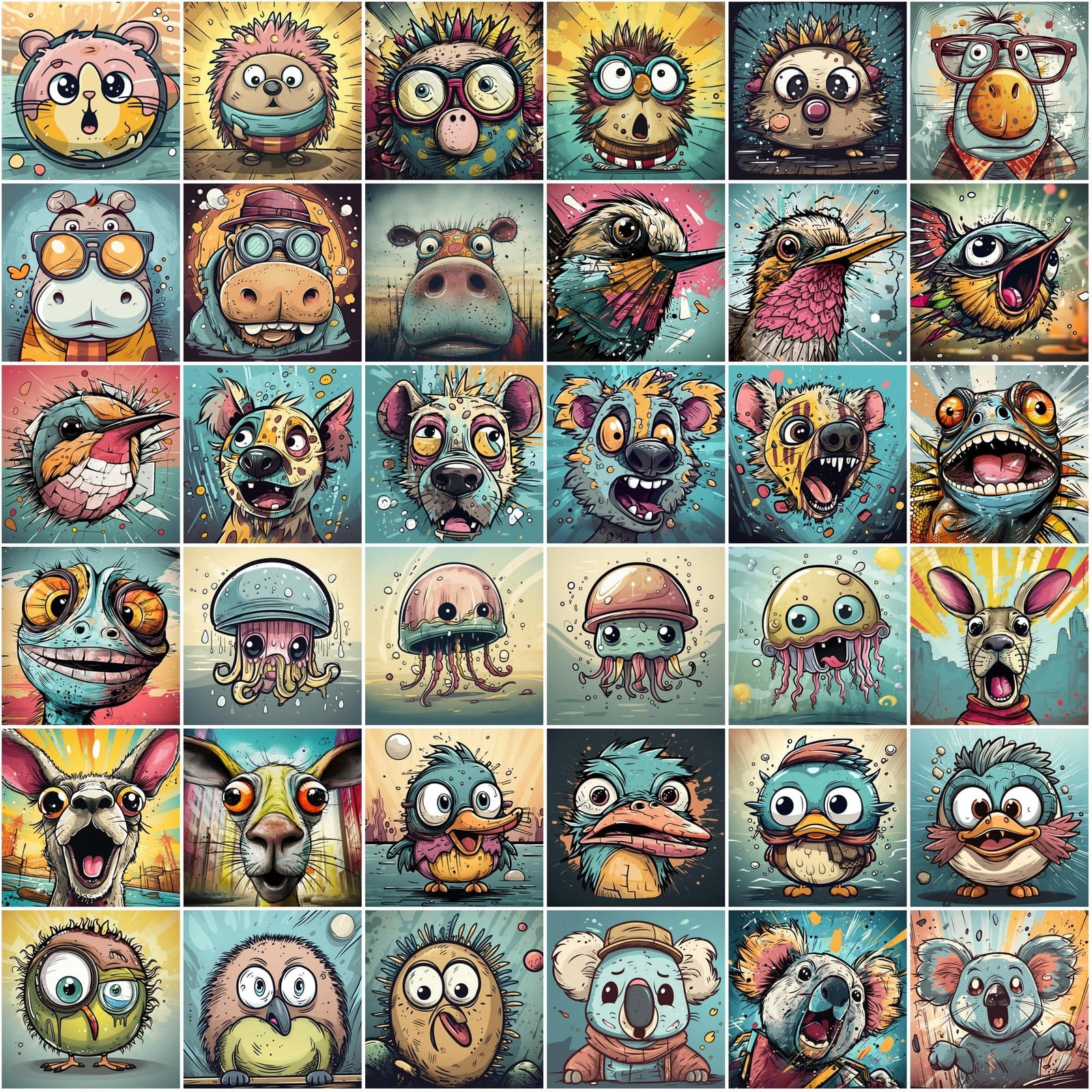 Whimsical Expressions: 490 Vibrant Surprised Cartoon Animal Portraits