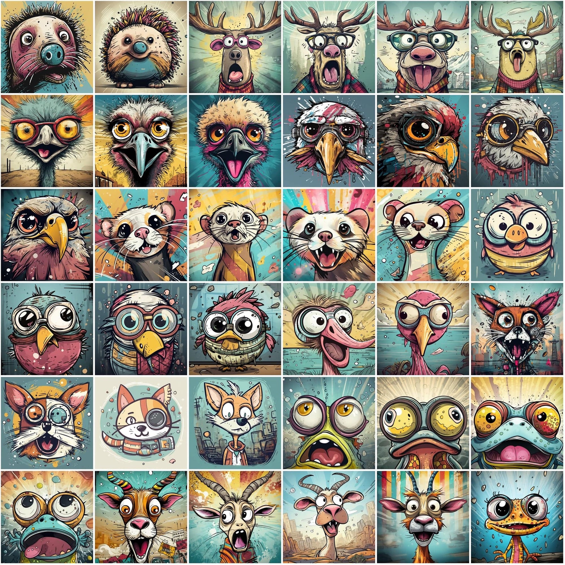 Whimsical Expressions: 490 Vibrant Surprised Cartoon Animal Portraits