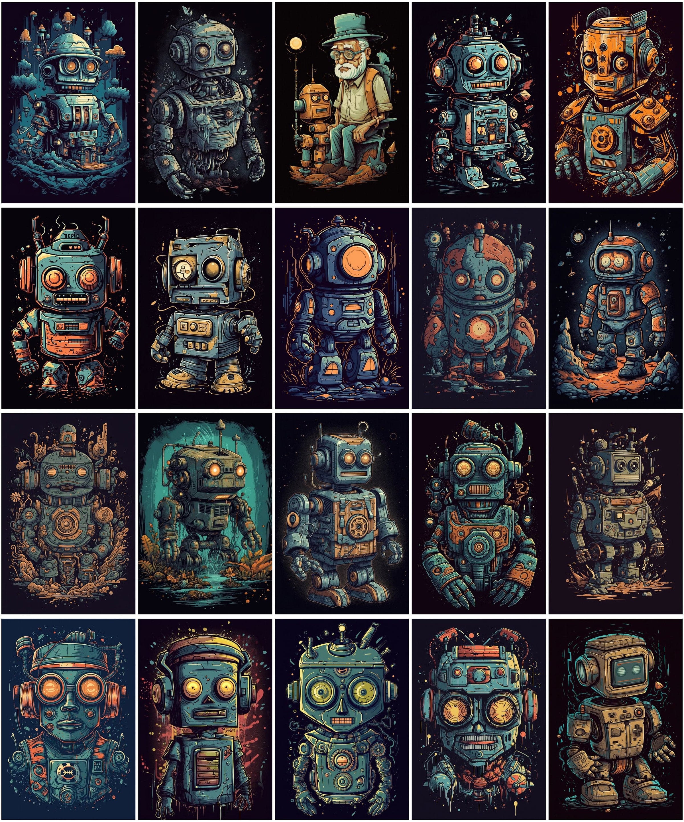 Whimsical Robot Cartoon Bundle - 150 Adorable, Playful Robot Illustrat