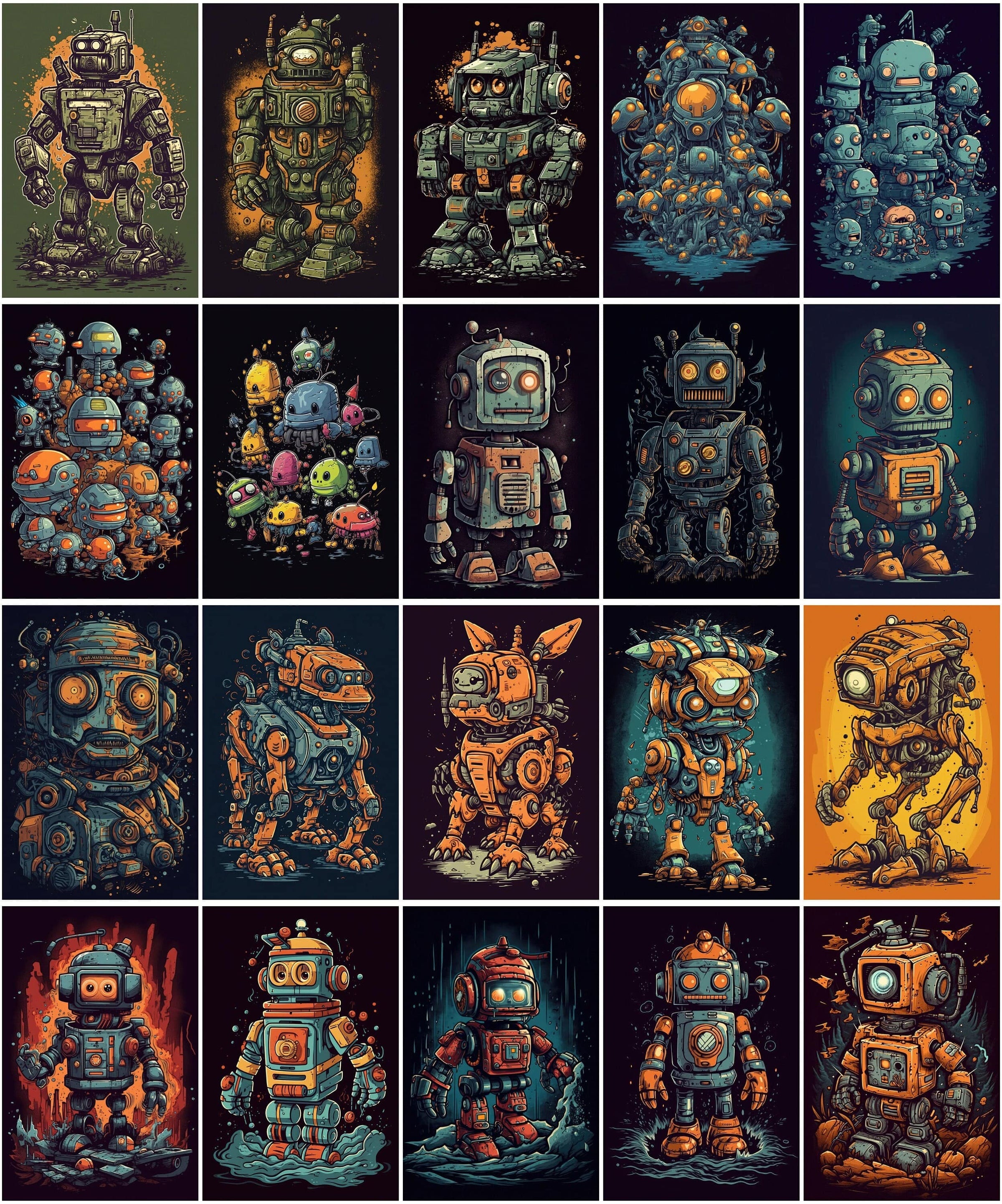 Whimsical Robot Cartoon Bundle - 150 Adorable, Playful Robot Illustrat