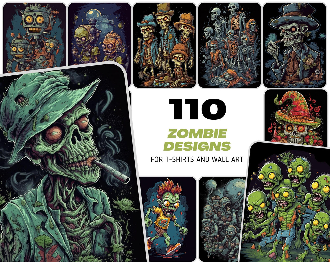 Zombie Skulls Bundle: 110 Unique, Handcrafted Zombie Skull Designs - D
