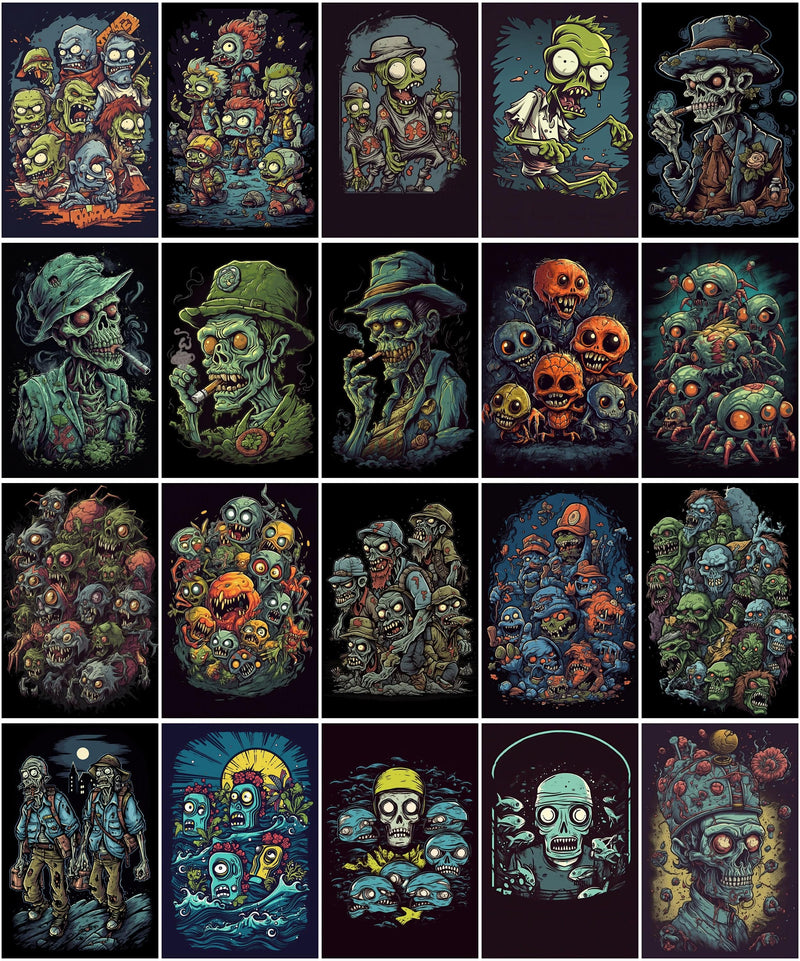 Zombie Skulls Bundle: 110 Unique, Handcrafted Zombie Skull Designs - D